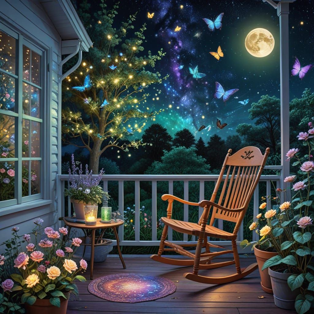 Cosmic Spring Nighttime Scene in Holographic Illus... - AI Art