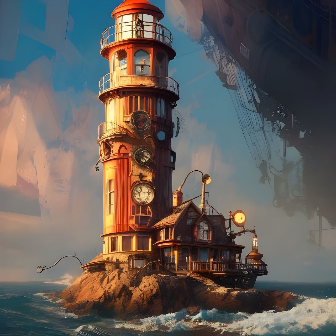 Steampunk Lighthouse - AI Generated Artwork - NightCafe Creator