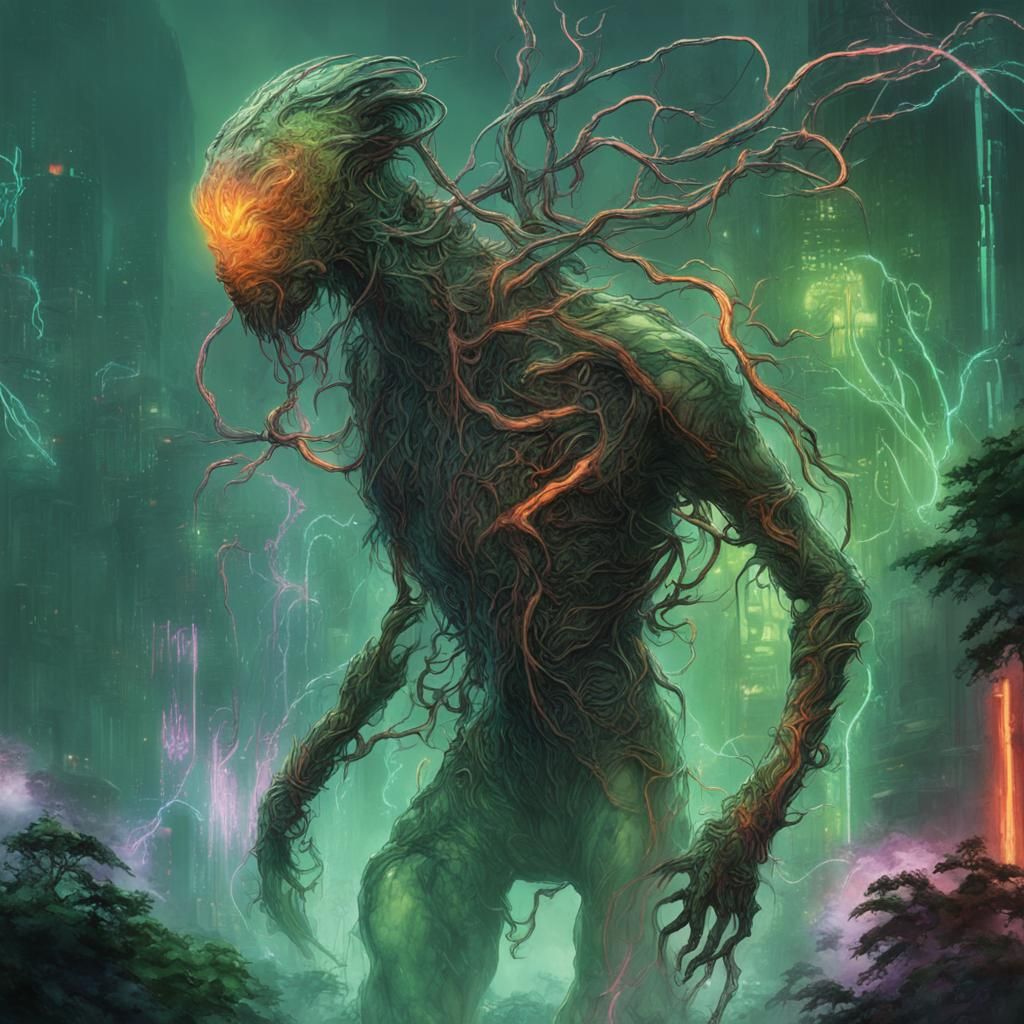 Cyberpunk Elemental Creature Emerges from Urban De... - AI Art