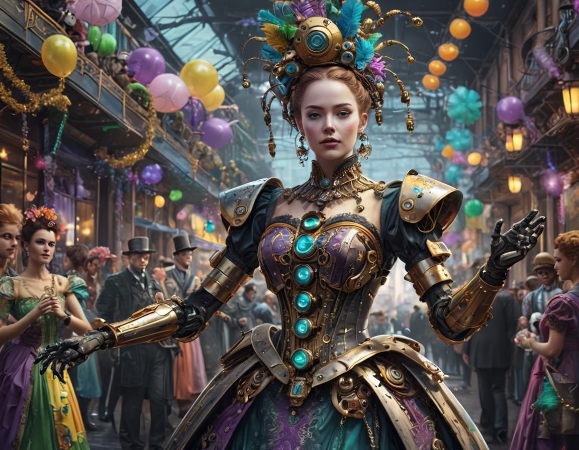 Android Lady at a Victorian Mardi Gras Party - AI Generated Artwork ...
