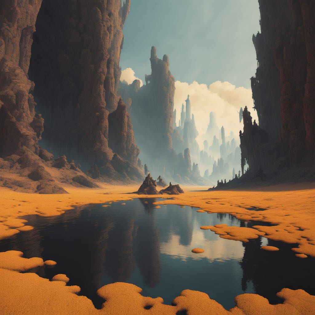 Ethereal Biomechanical Bloom on Obsidian Isle - AI Art