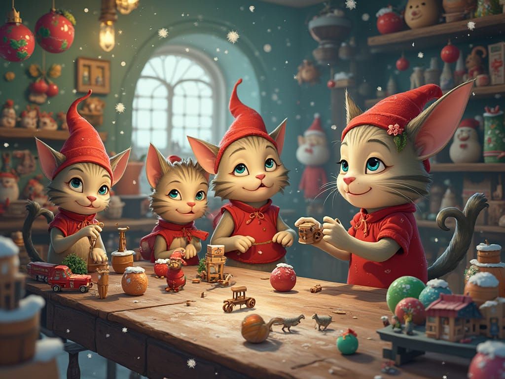 Tabby Cats Work Magic as Tiny Elves in Whimsical N... - AI Art