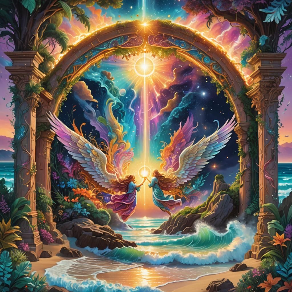 Angels opening the portal at the beach for joy, love and healing - AI ...