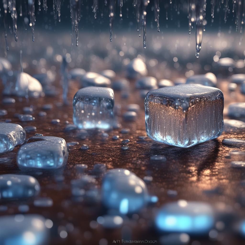 Ice cubes falling freezing rain Abstract Shinning Rocks glimmering dots ...
