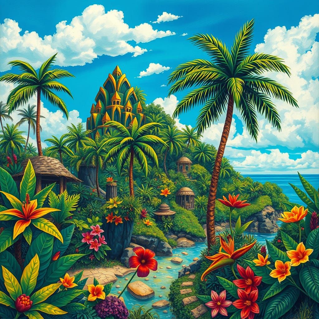 Sacred Geometry in Tropical Rasta Paradise - AI Art