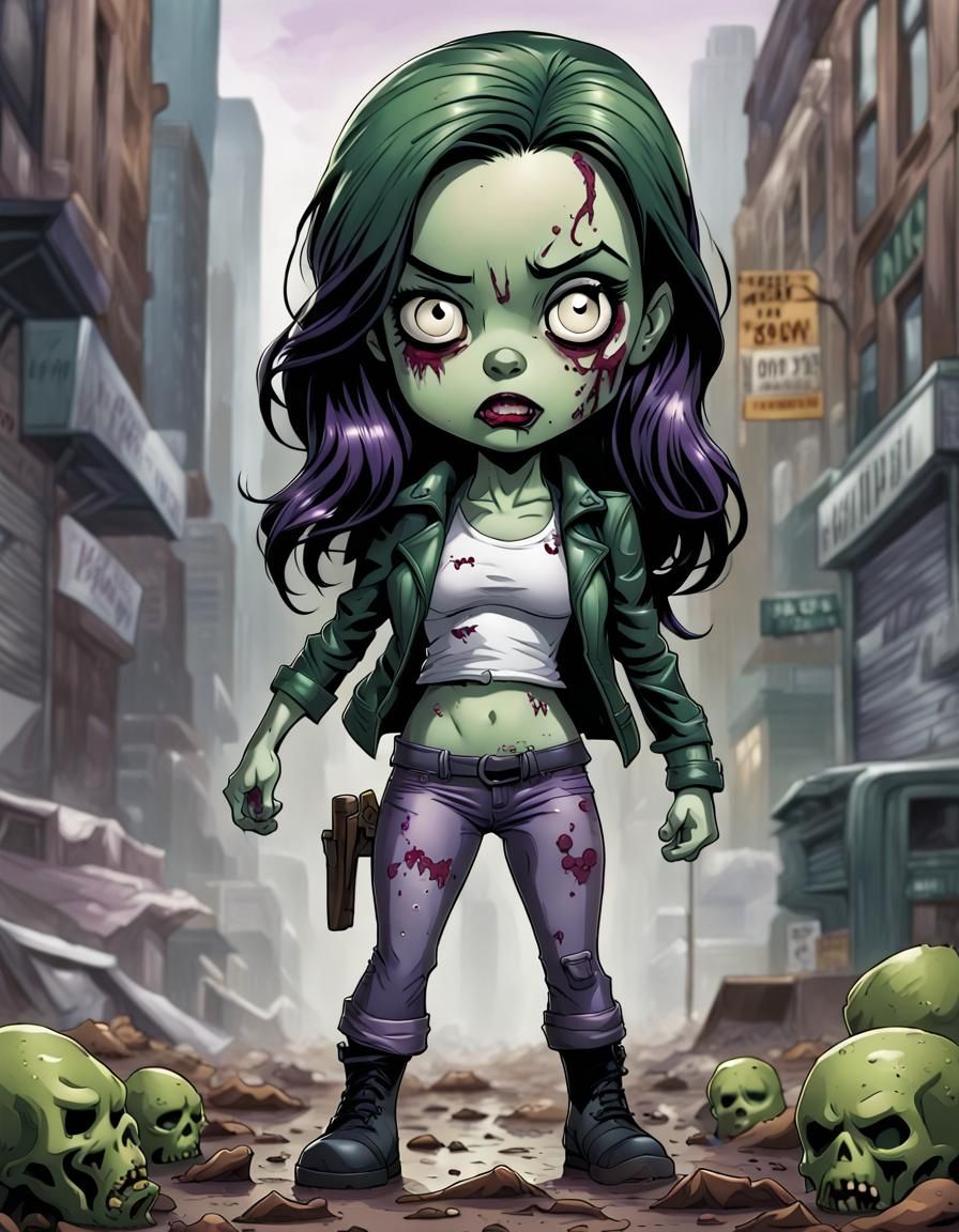 chibi zombie jessica jones, full body with background, green skin - AI ...