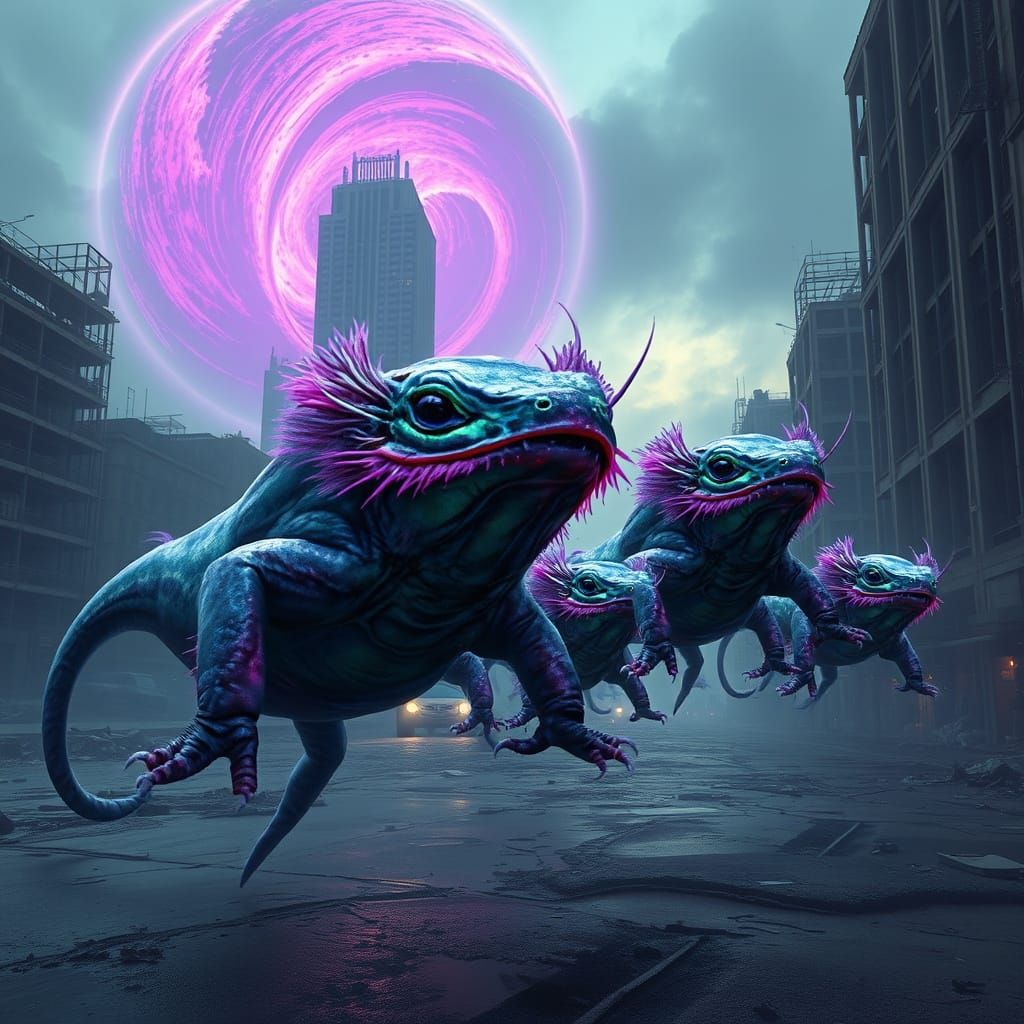 Alien Axolotls Invade a Post-Apocalyptic Earth in ... - AI Art