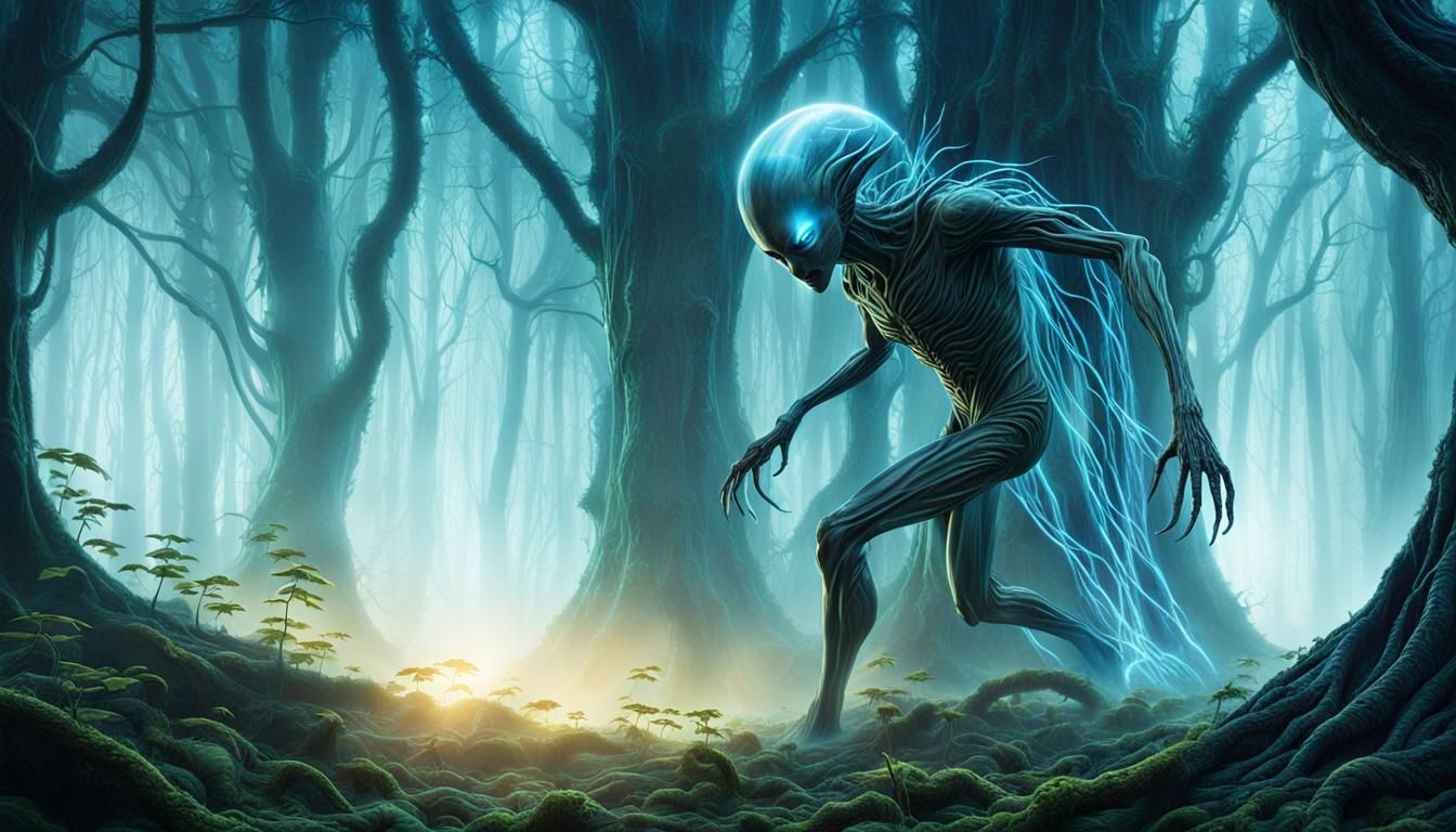 Alien ghost in an alien forest - AI Generated Artwork - NightCafe Creator
