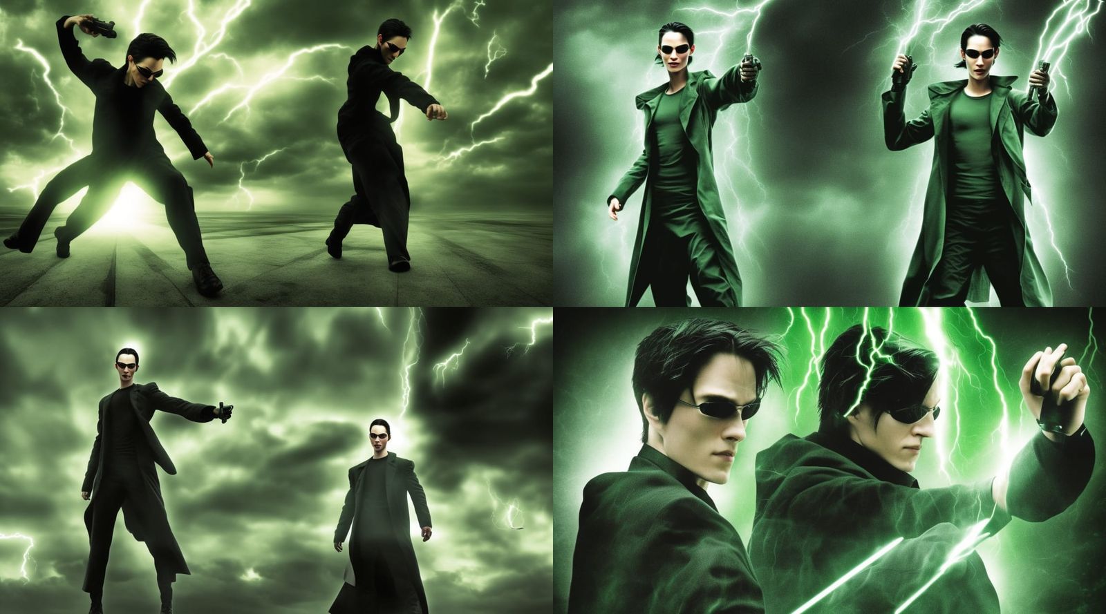 Neo from the Matrix fighting Suid sentinels dark green tone matrix data ...