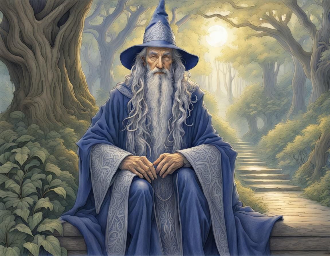 Blue wizard relaxes in the park - AI Generated Artwork - NightCafe Creator