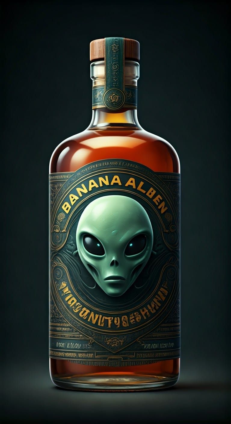 Cyberpunk Banana Alien Moonshine Label - AI Art