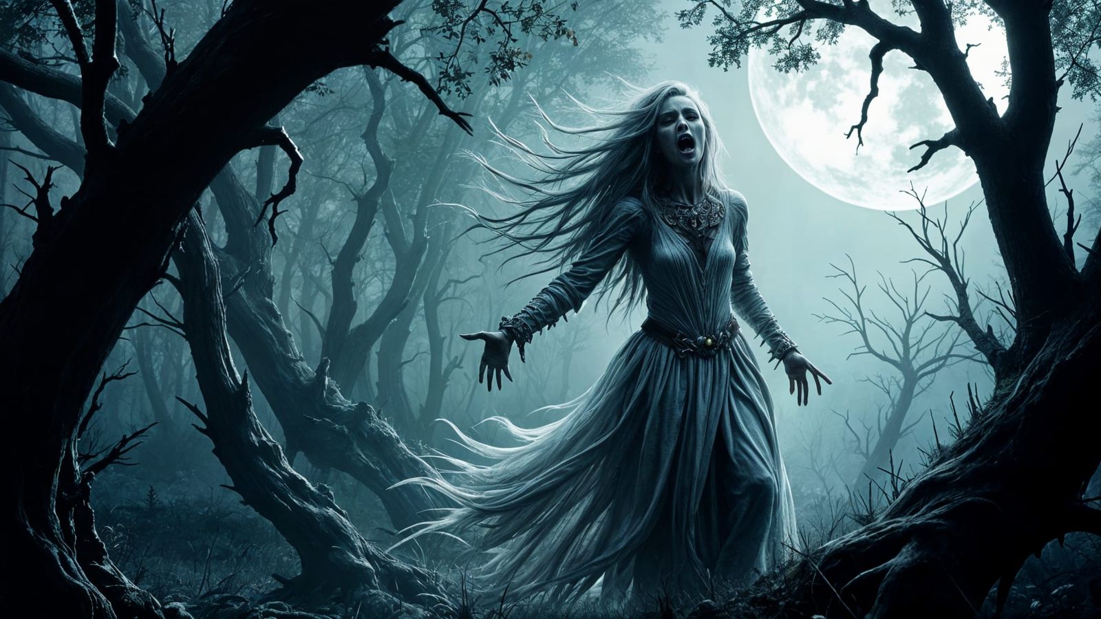 Banshee - Mystical Banshee in Dark Woodland Scene