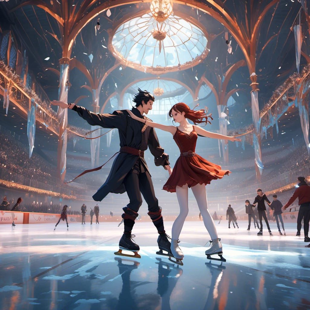hockey boy and figure skater girl skating in ice skating rink - AI ...