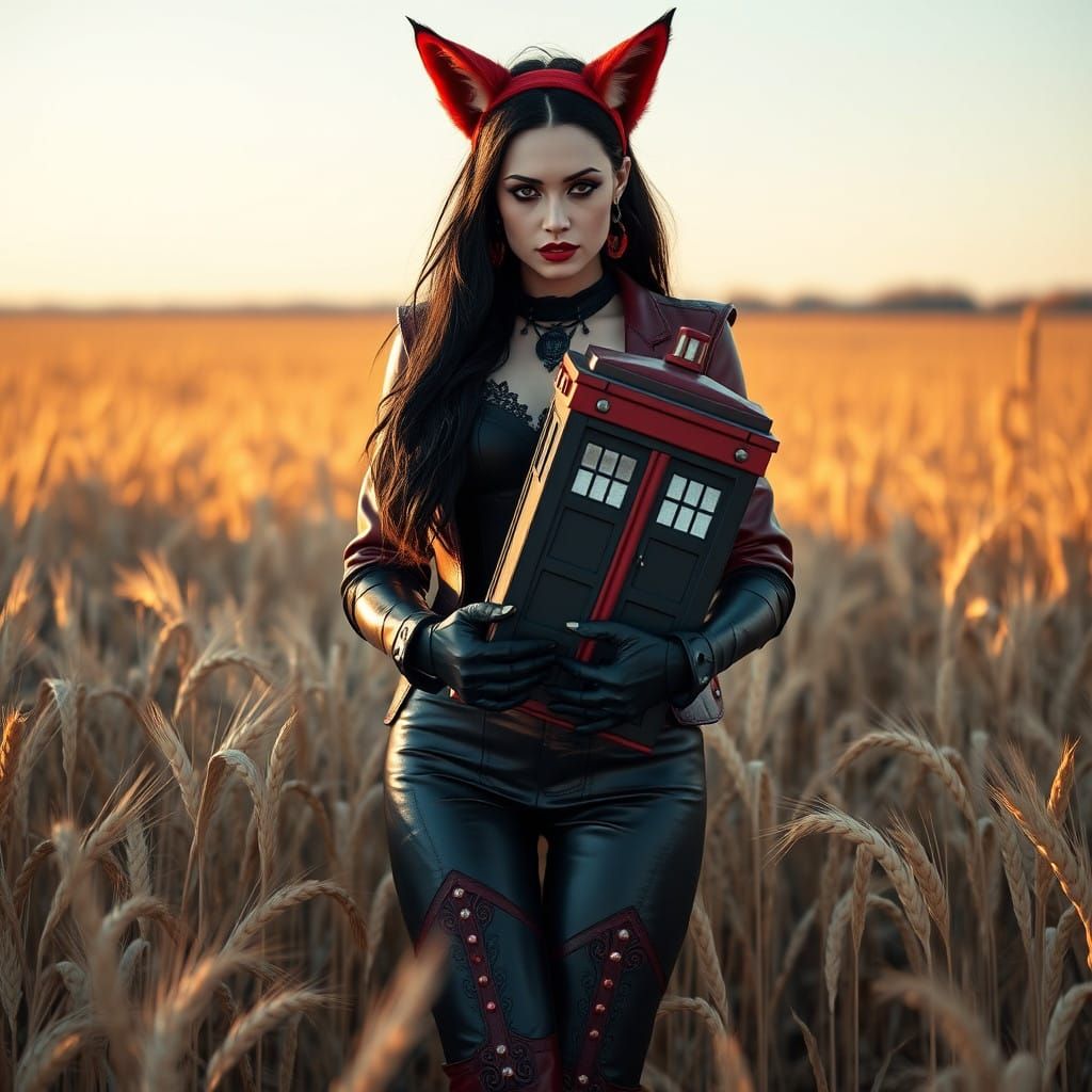 Goth Queen in Sun-Drenched Wheat Field - AI Art