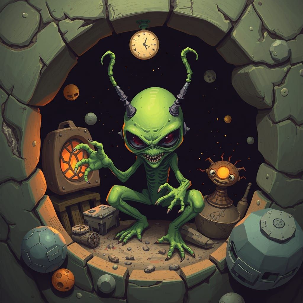 Alien Ghoul Bug-House in Space - AI Art