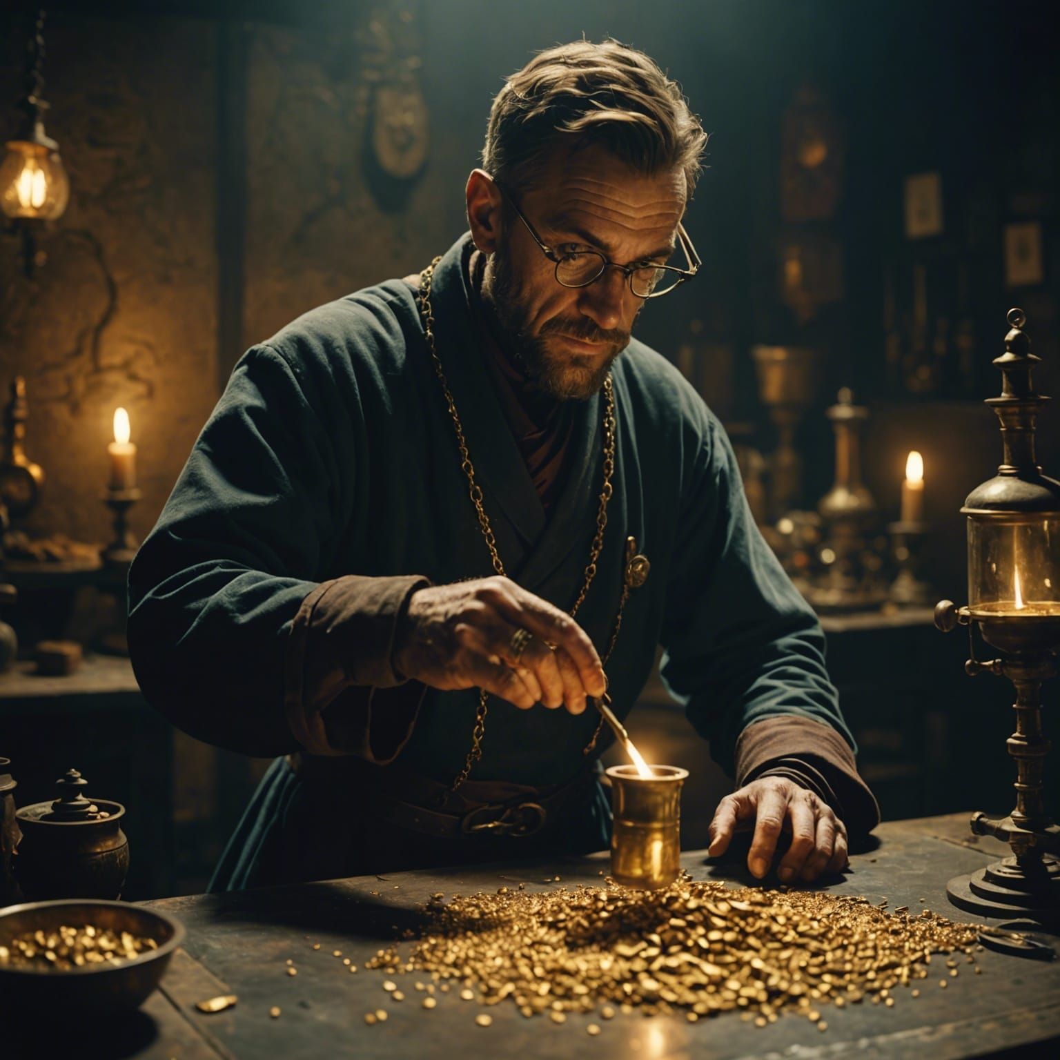 alchemist turning lead to gold - AI Generated Artwork - NightCafe Creator