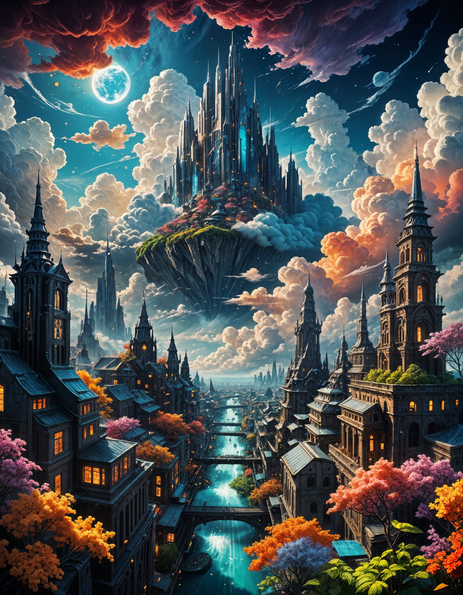 Surreal City - Surreal Cityscape with Divine Artist in Clou...