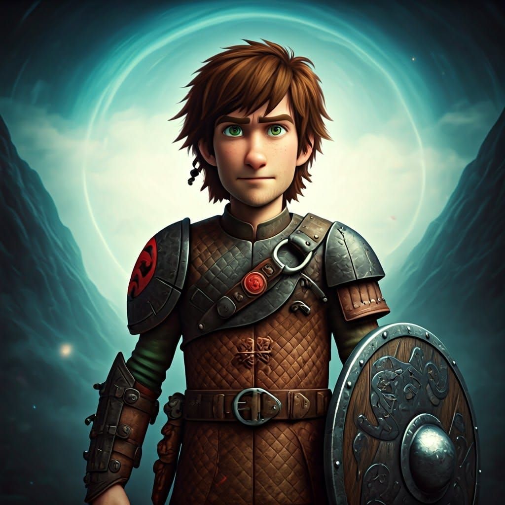 Heroic Hiccup Haddock in Night Fury Armor with Shi... - AI Art
