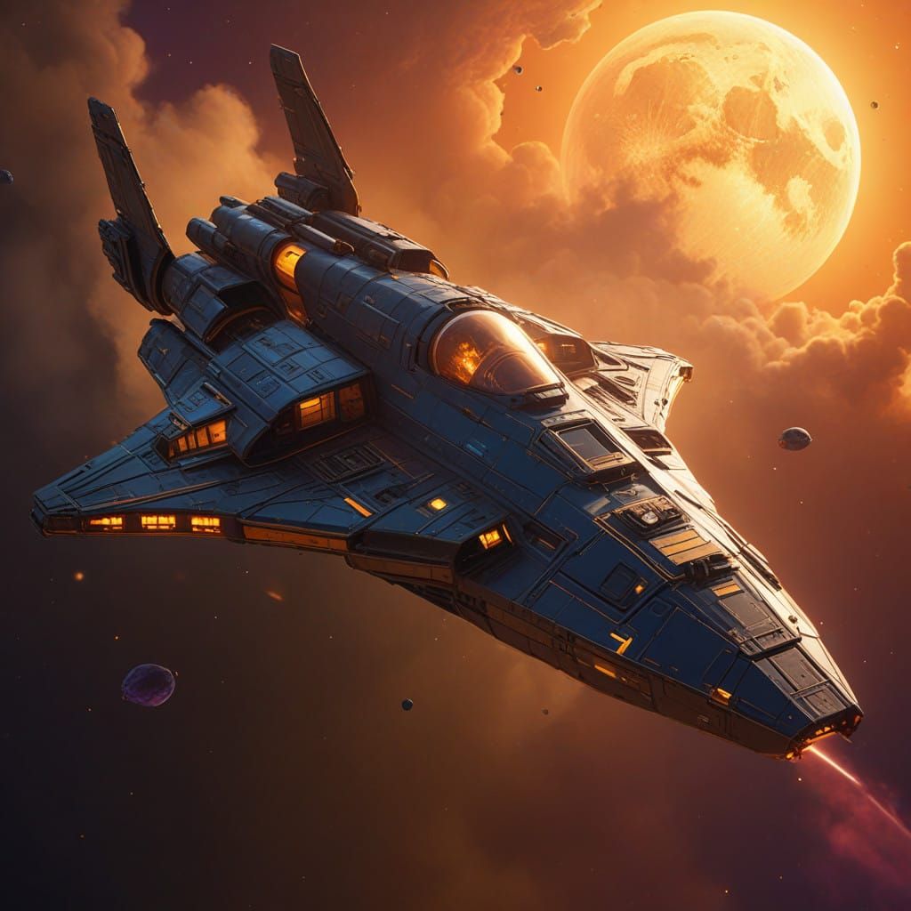 spaceship - Majestic Spaceship Emerges from Vibrant Nebula i...