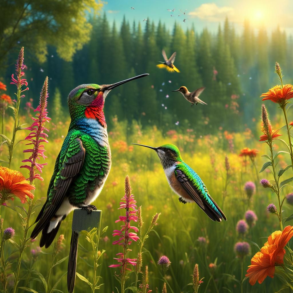 hummingbird in a meadow on a sunny day Epic cinematic brilliant ...
