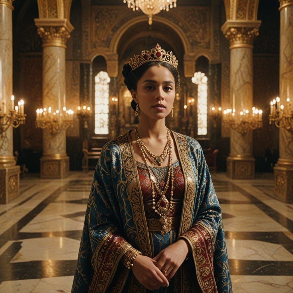 Regal Queen of Sheba in Ornate Throne Room - AI Art