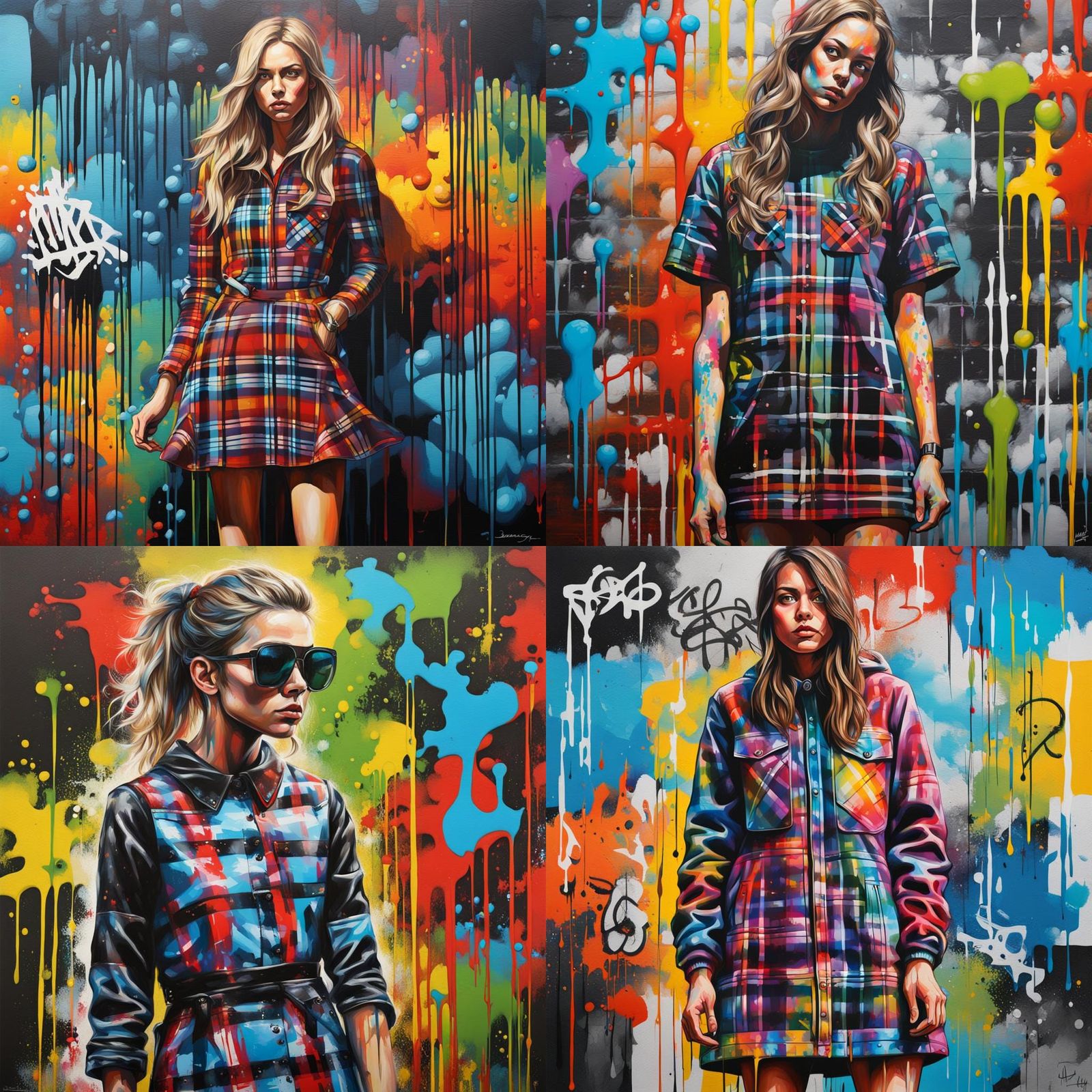 plaid modern mini dress graffiti art, splash art, street art - AI ...