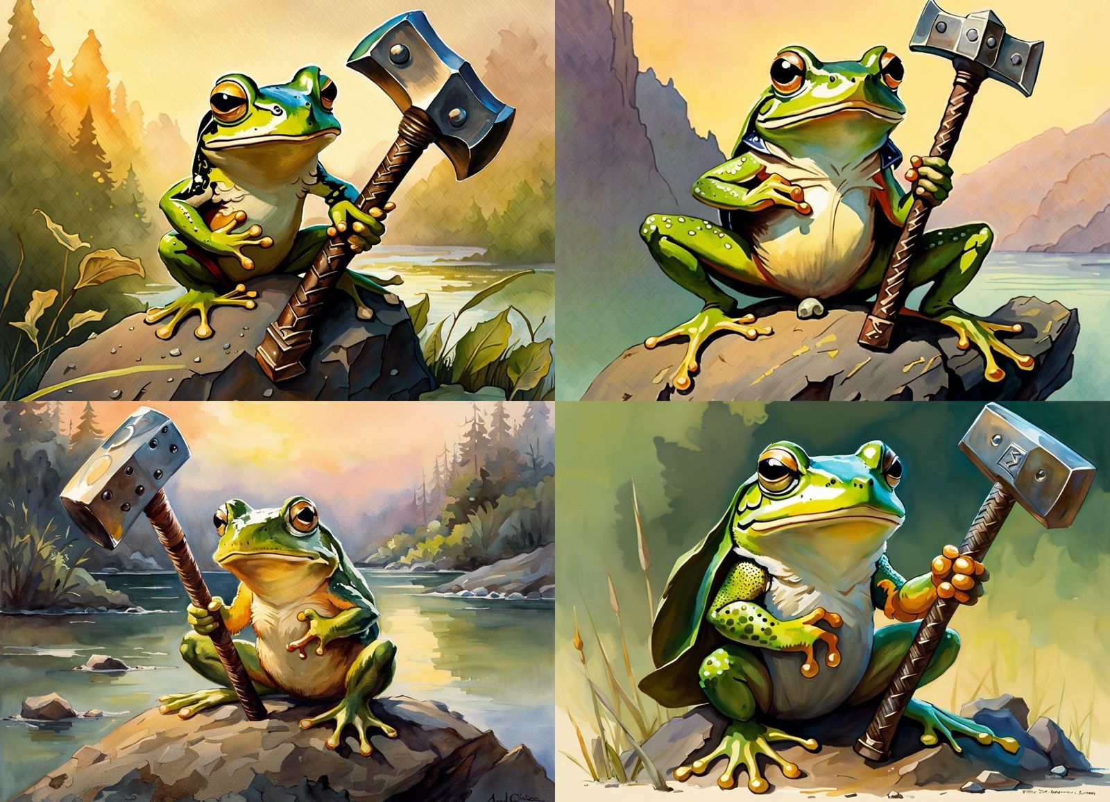 Frogs holding weapons - AI Generated Artwork - NightCafe Creator