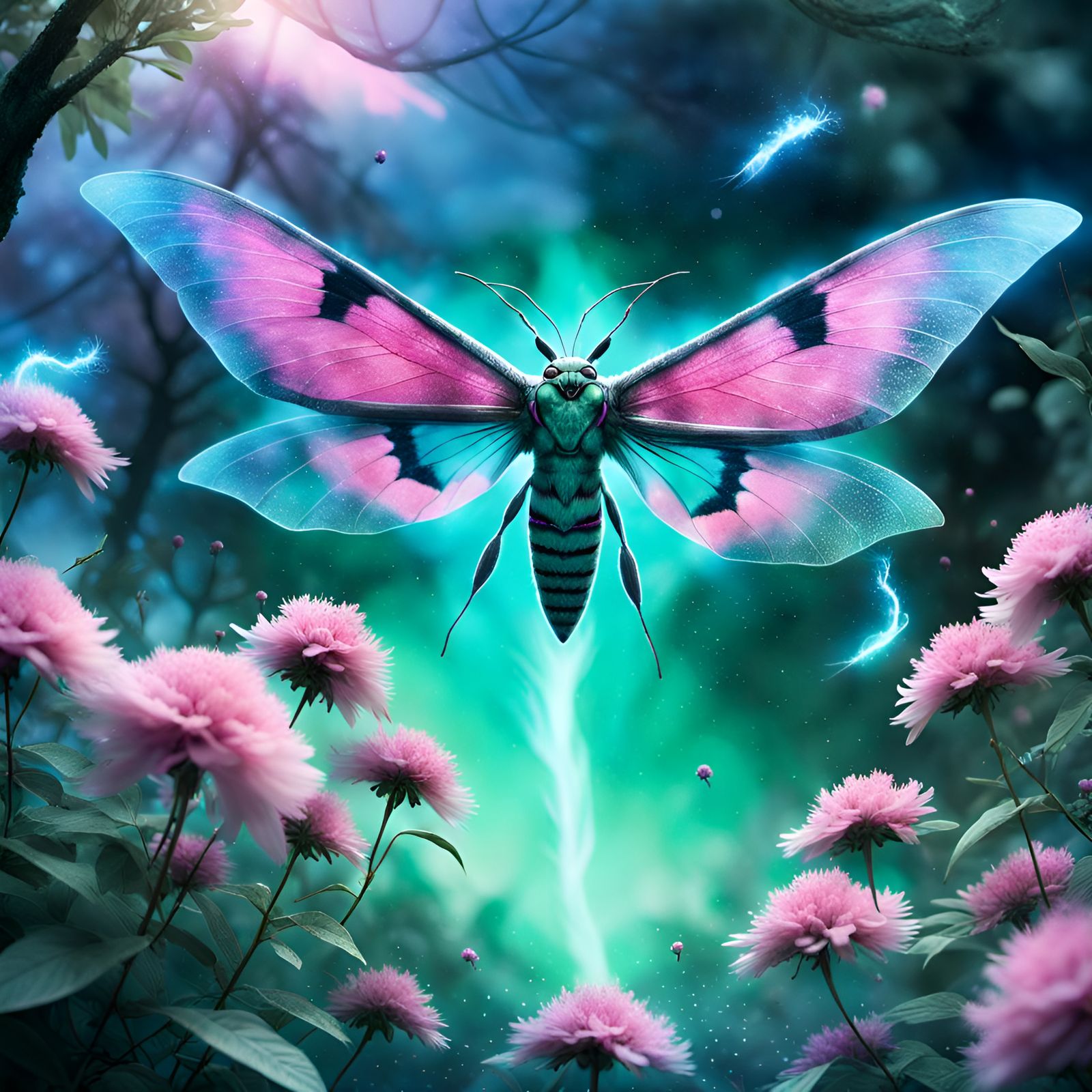 The Hawk Moth's Nocturnal Ballet in the moonlight enigma - AI Generated Artwork - NightCafe Creator
