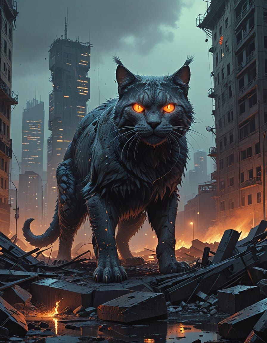 CATZILLA Movie Poster in Cyberpunk Style - AI Art
