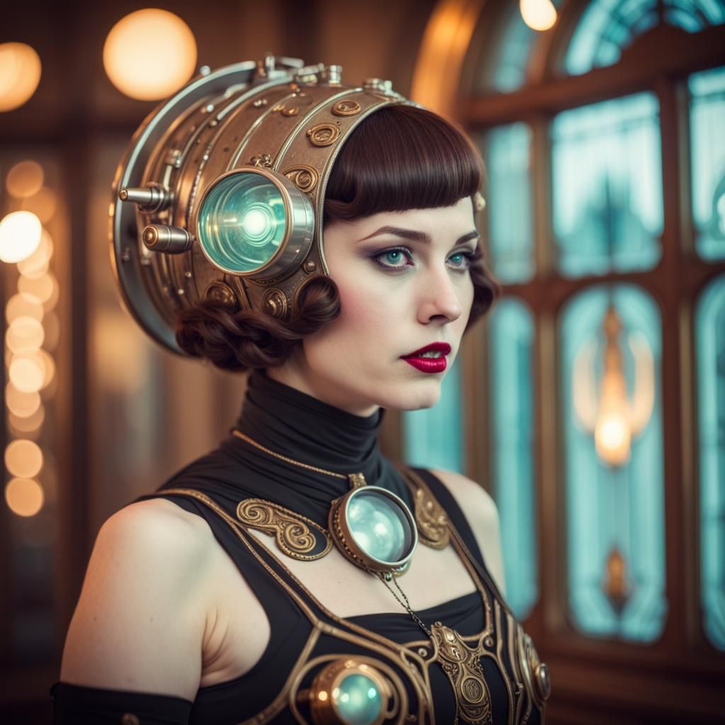 Raypunk Woman w/ Art Nouveau Design Accents - AI Generated Artwork ...