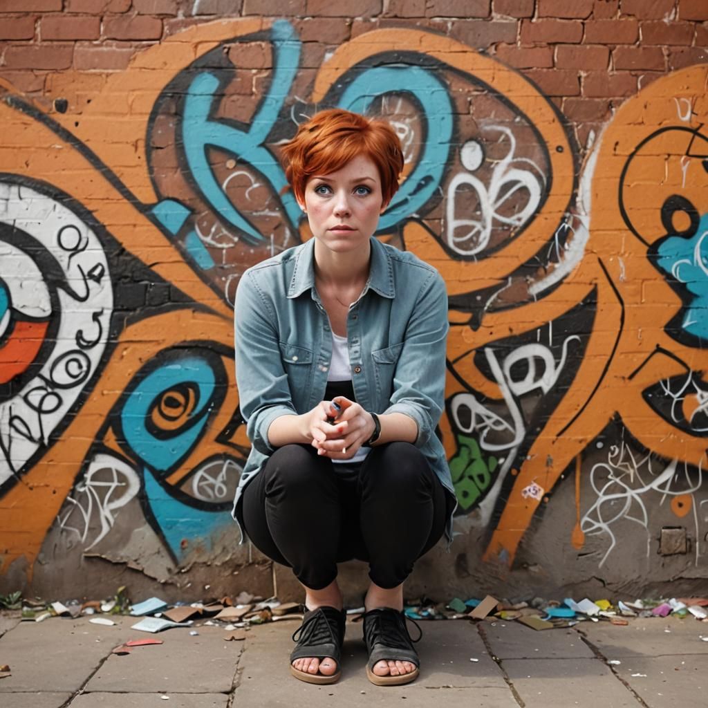 Barefoot redhead girl with a pixie cut hypnotized to become stupid and ...