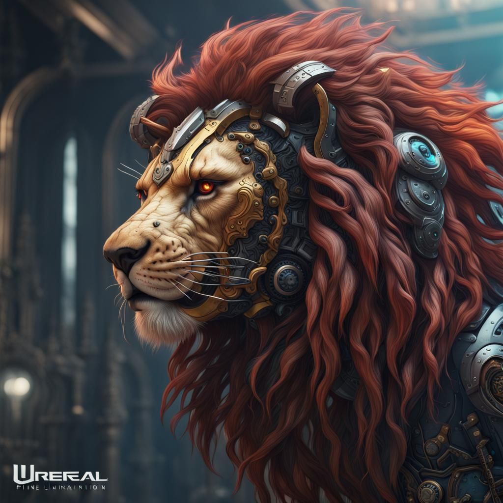 Cyborg lion fine detail - AI Generated Artwork - NightCafe Creator