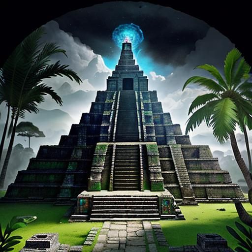 An ancient aztec temple in the south american jungle containing the ...