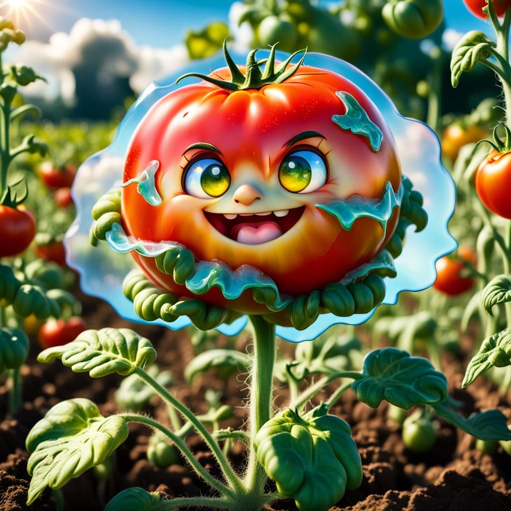 Full shot of a Chibi tomato caricature in a farm field - AI Generated ...