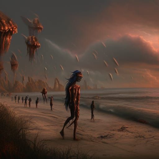 Aliens and Zombies at the Beach - AI Generated Artwork - NightCafe Creator