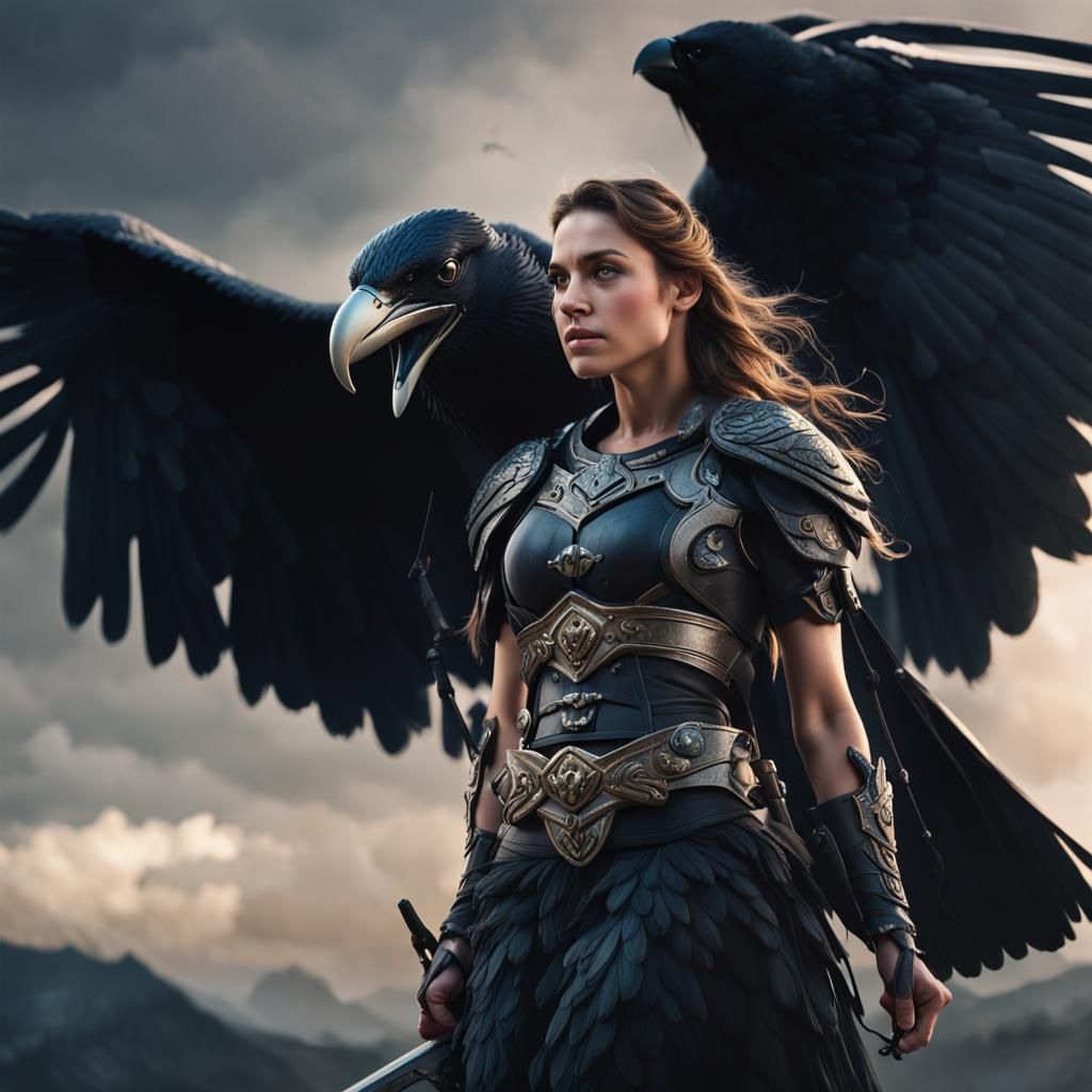 Valkyrie with Raven - AI Generated Artwork - NightCafe Creator