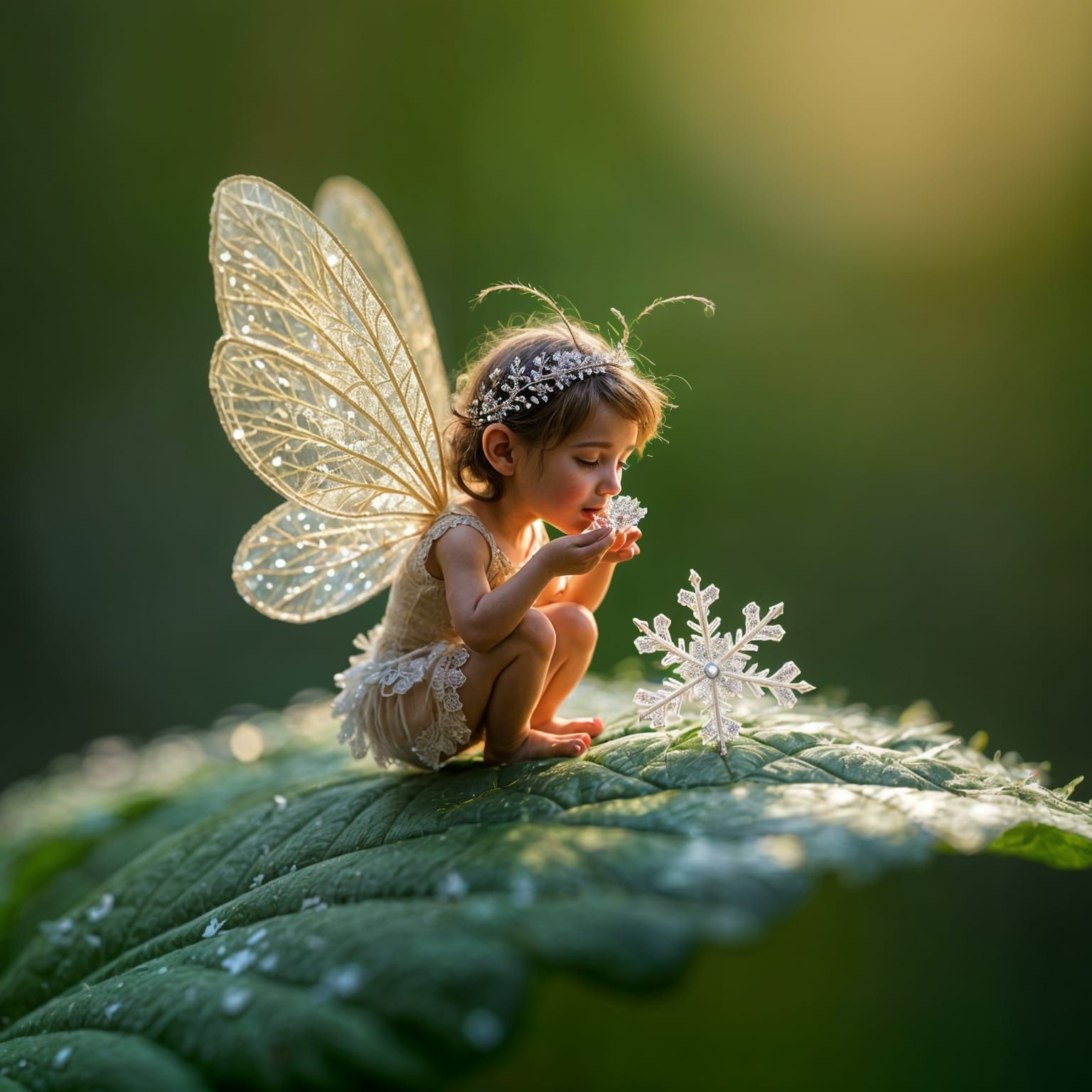 Baby fairies like snacks - Delicate Fairy Eating Snowflake M...