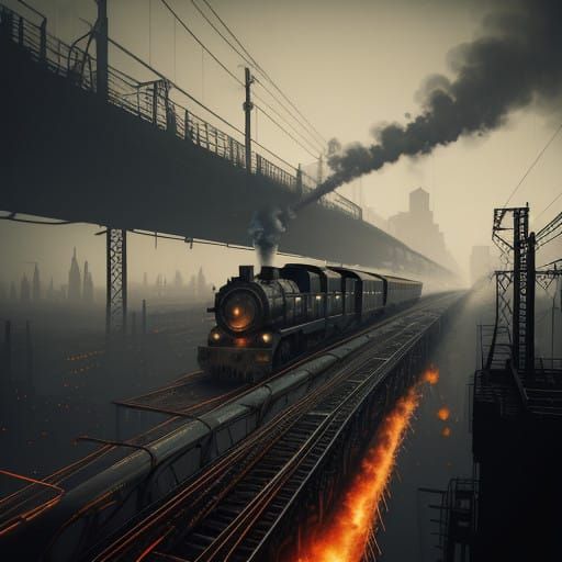 Cyberpunk Diesel-Uranium Punk Train Defies Gravity - AI Art