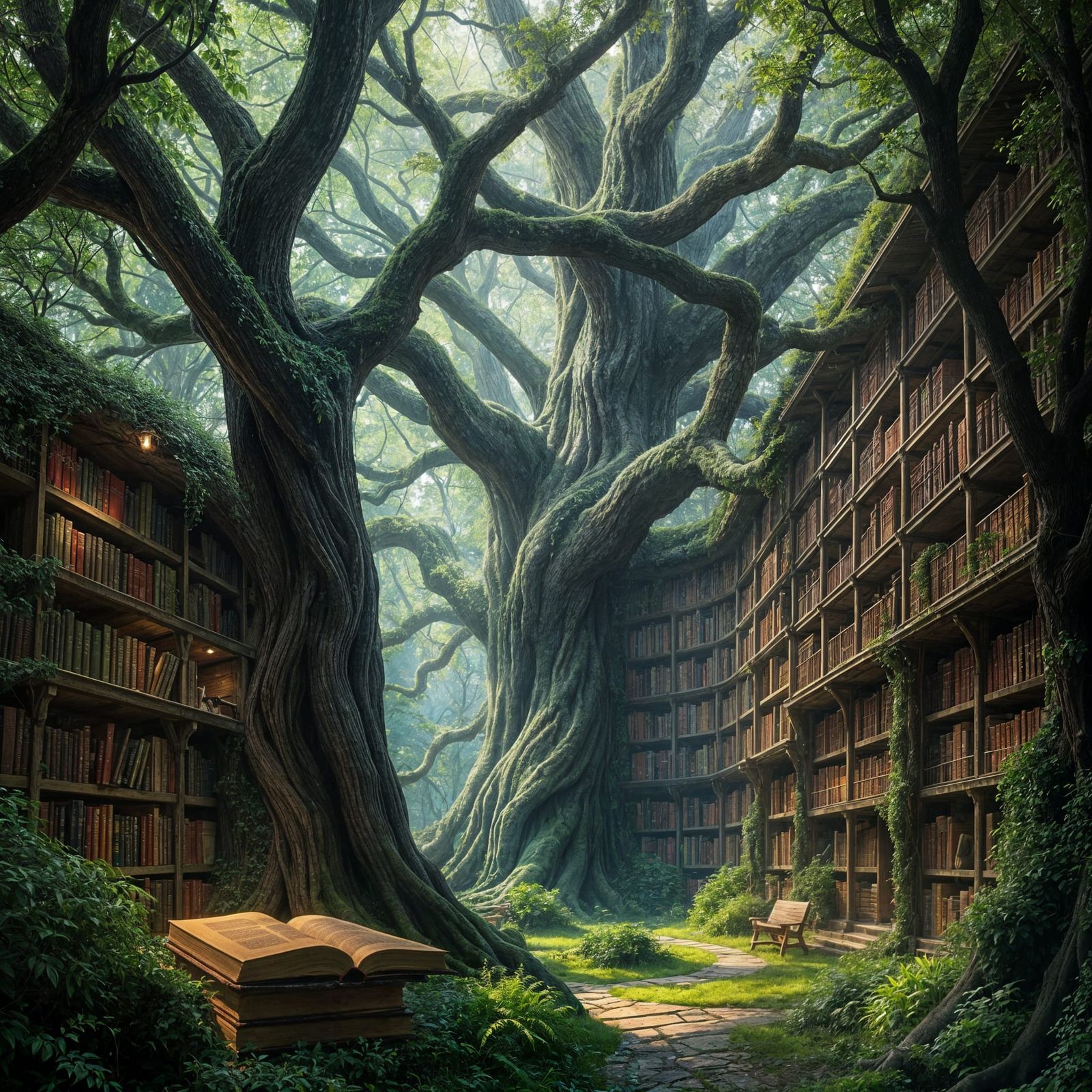 Open Air Library - Enchanted Forest Library with Ancient Tre...