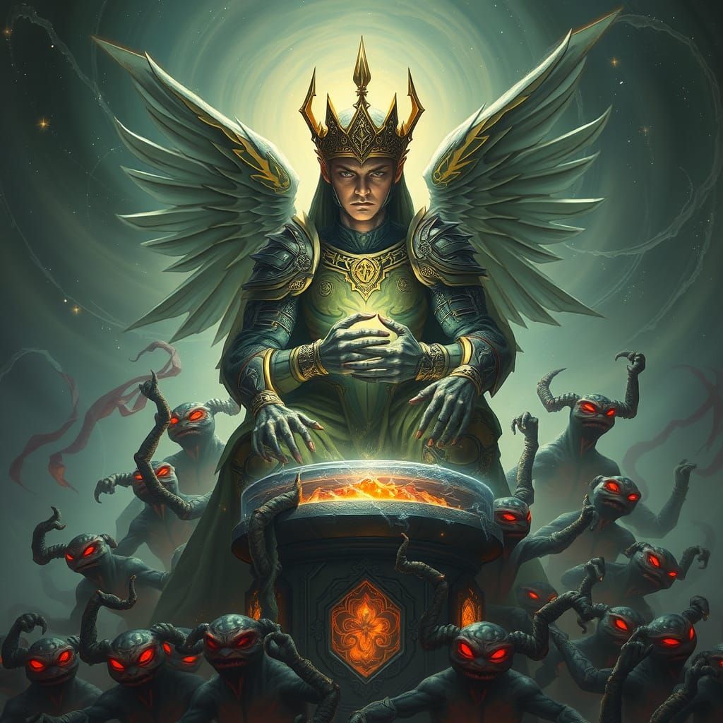 Mystical Angel King in Cosmic Armor, Surrounded by... - AI Art