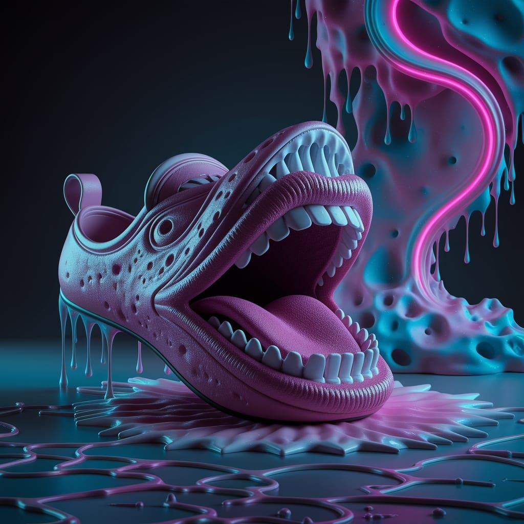 A surreal and artistic shoe designed to look like a wide open mouth ...