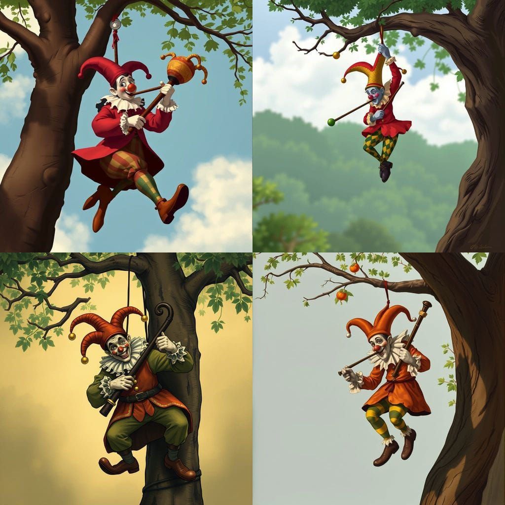 Jester in Whimsical Woodland Landscape - AI Art