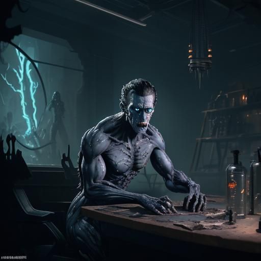 Frankenstein laboratory,werewolf in cage, Dr. Frankenstein experiment ...