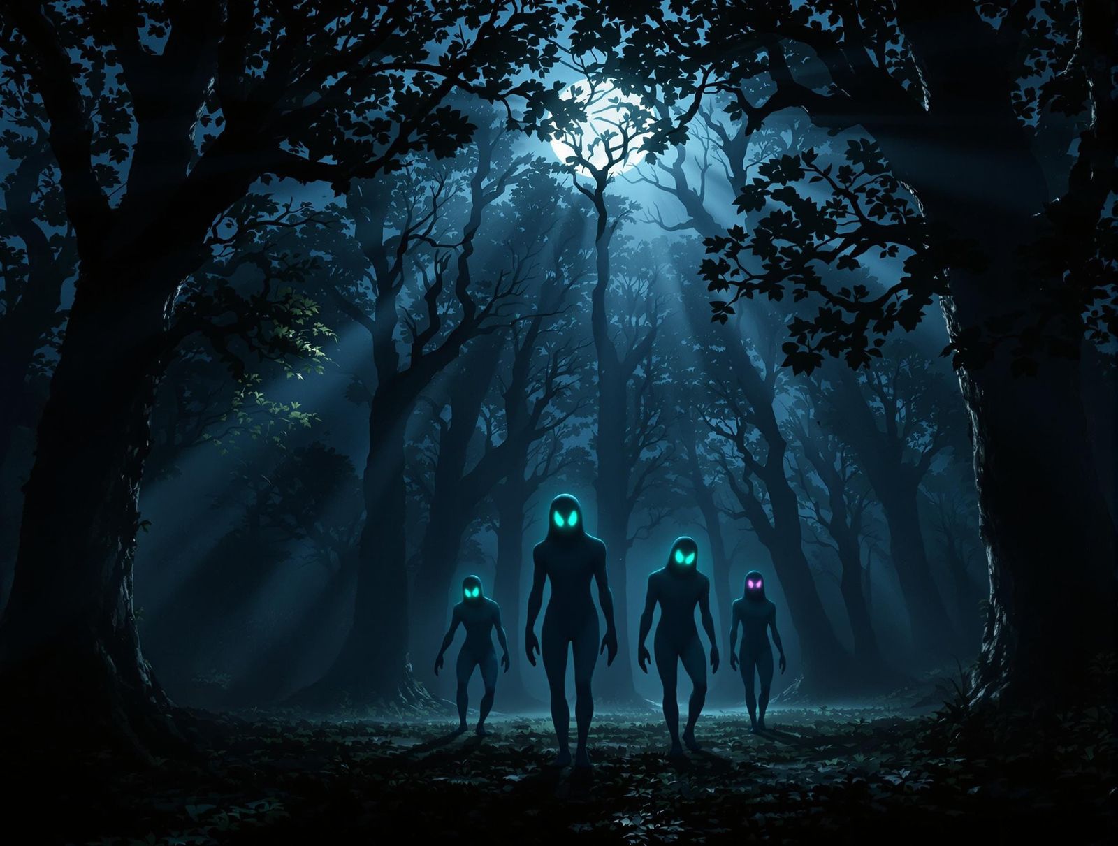 Surreal Shadows Emerge from Dark Forest at Twiligh... - AI Art