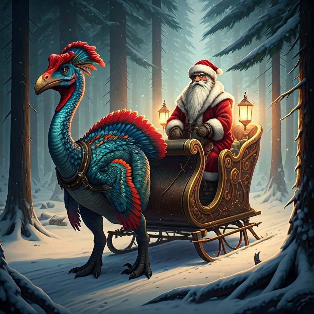Fantastical Prehistoric Christmas Scene in Concept... - AI Art