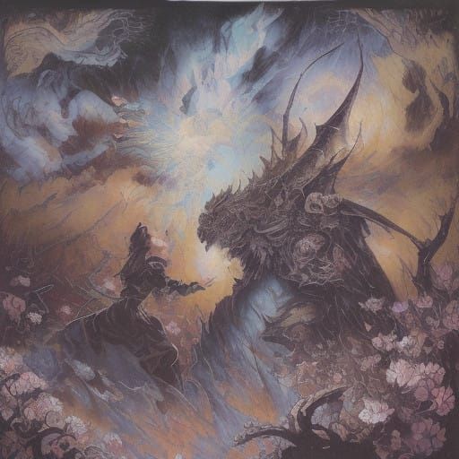 Surreal Dragon Knight Portrait in Poppy Field, Ins... - AI Art