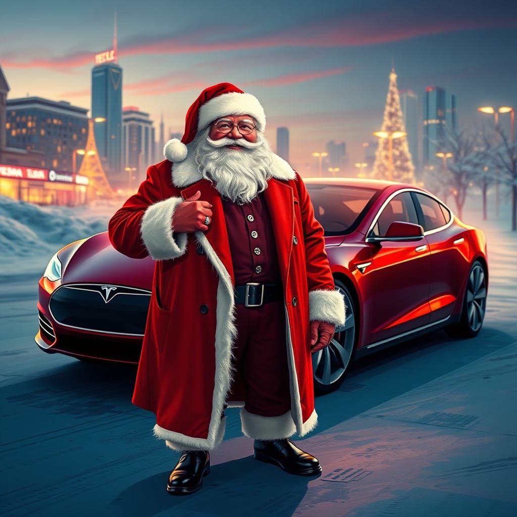 Santa clause joins Tesla - Futuristic Santa Claus Embarks in...