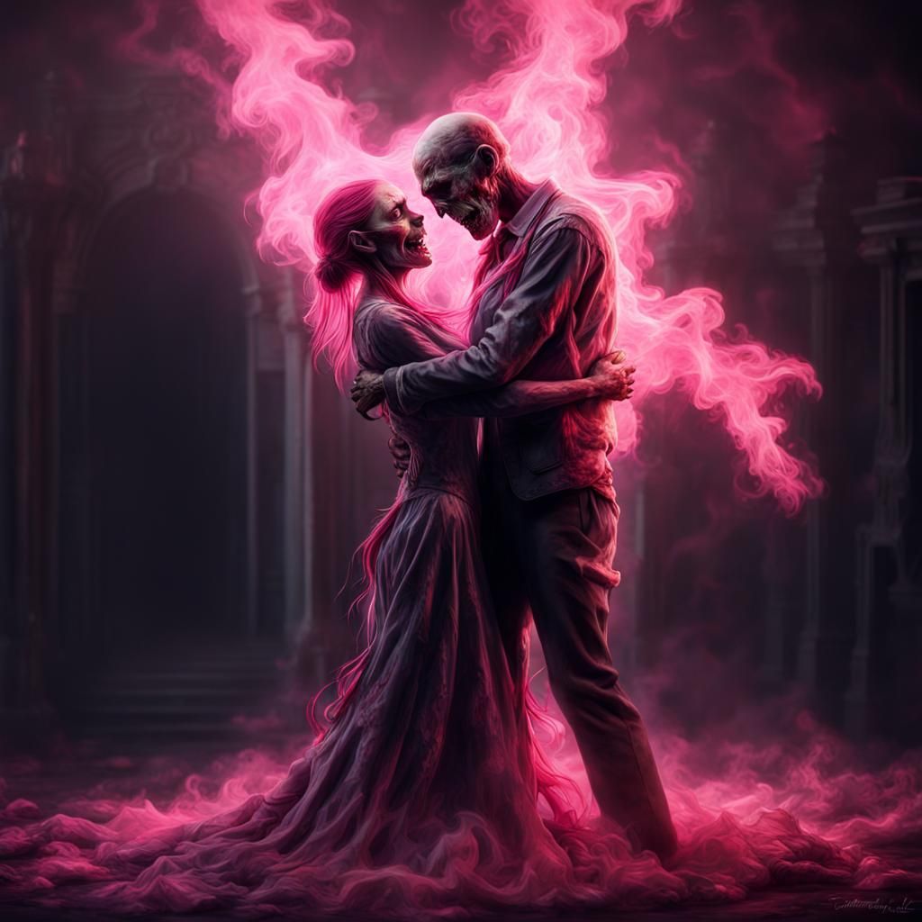 Creepy zombie couple hugging - AI Generated Artwork - NightCafe Creator