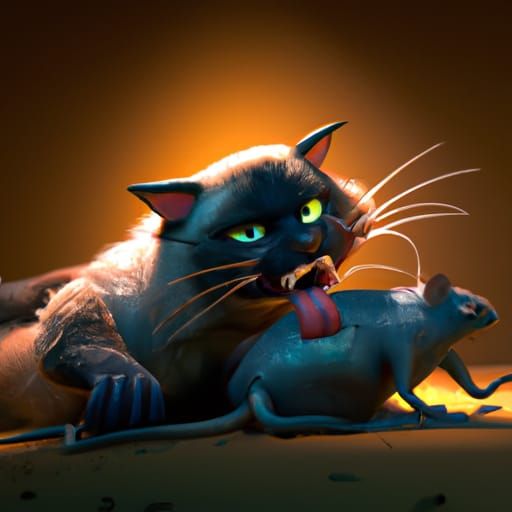 cat chomping on a rat - AI Generated Artwork - NightCafe Creator