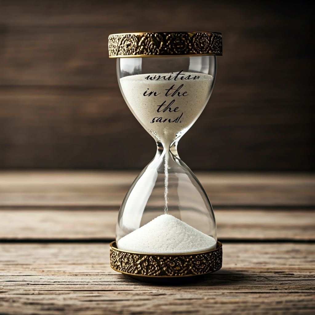 Elegant Hourglass with Fading Script - AI Art